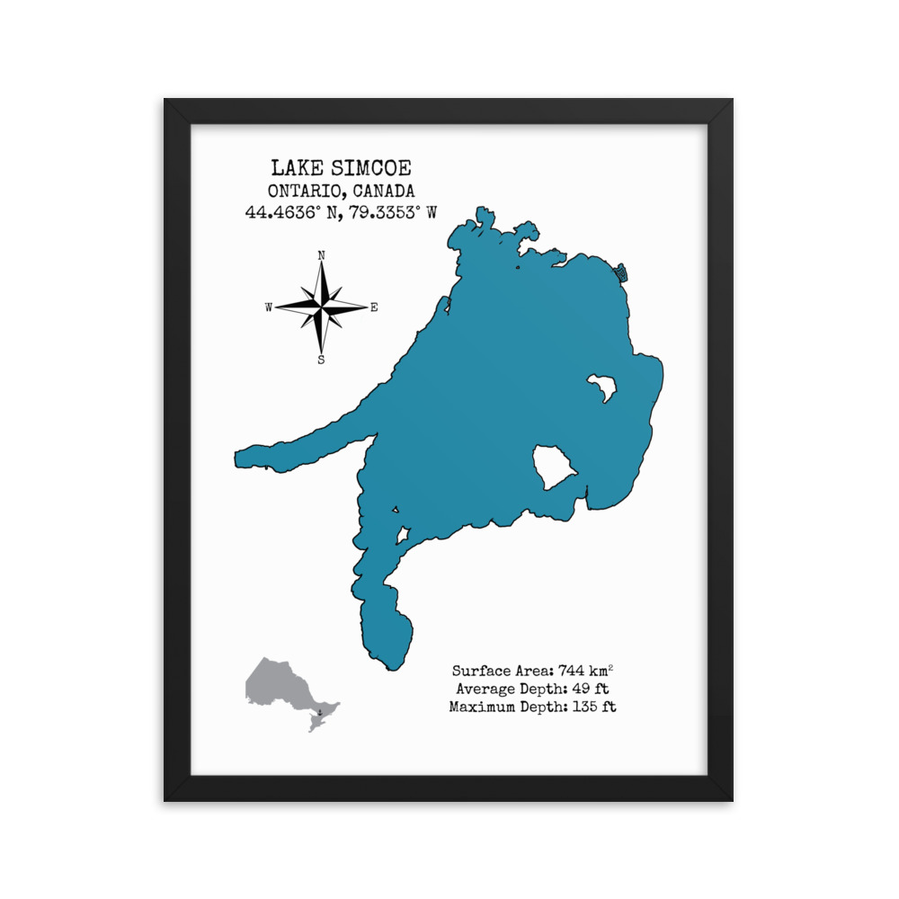 Lake Simcoe Lake Map - Framed poster - Lakefront Designs