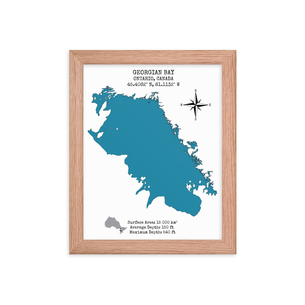 Georgian Bay Lake Map - Framed poster - Lakefront Designs
