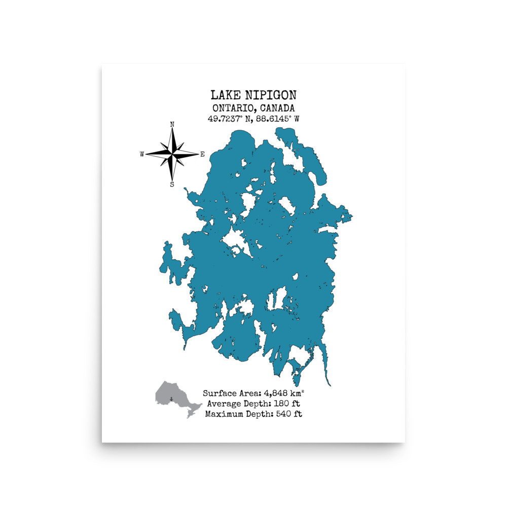 Lake Nipigon Lake Map - Poster - Lakefront Designs