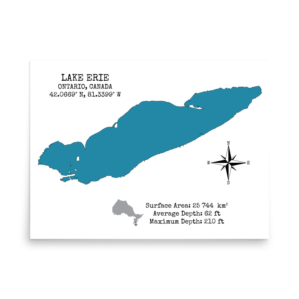 Lake Erie Lake Map - Poster - Lakefront Designs